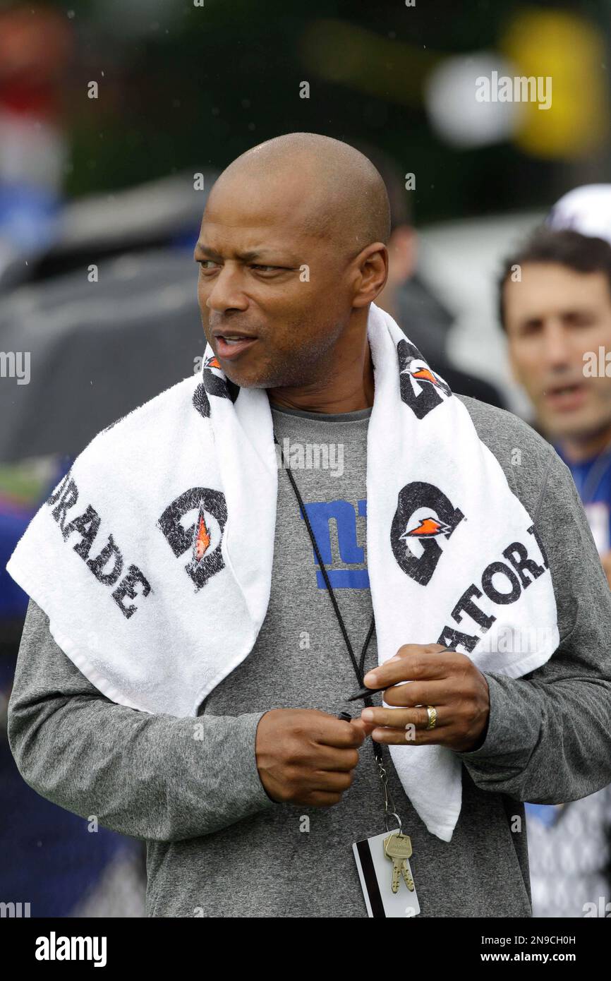 New York Giants general manager Jerry Reese is shown on the field at ...