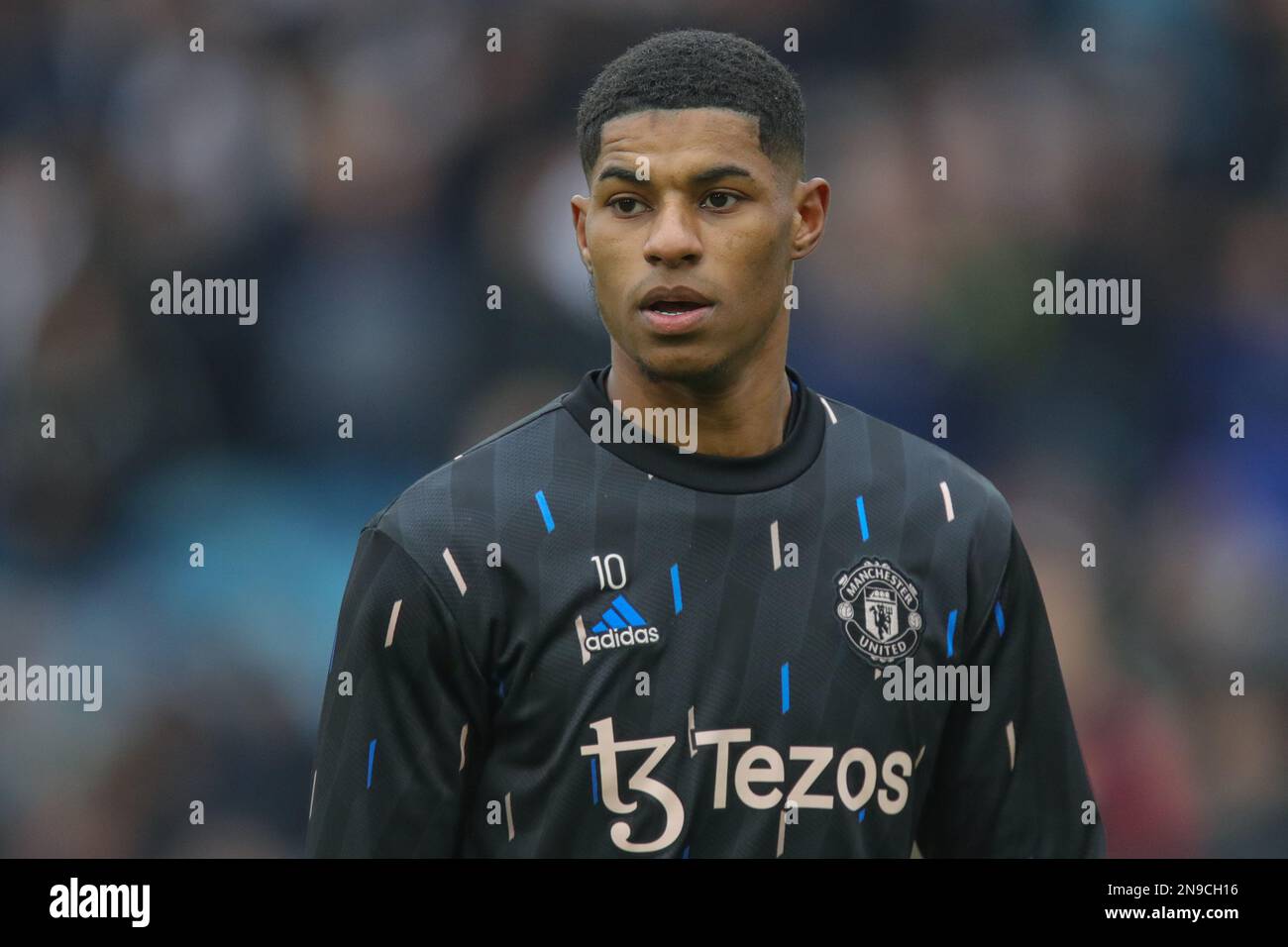 Marcus Rashford #10 of Manchester United during the pre-game warm up ...