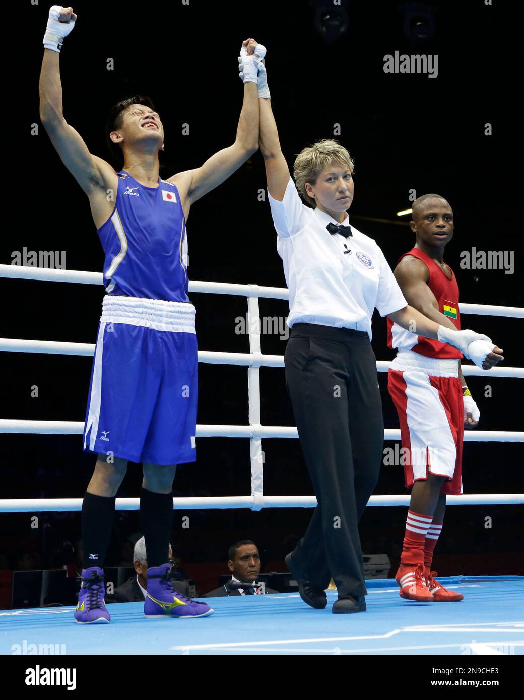 Japan's Satoshi Shimizu reacts after defeating Ghana's Isaac Dogboe ...