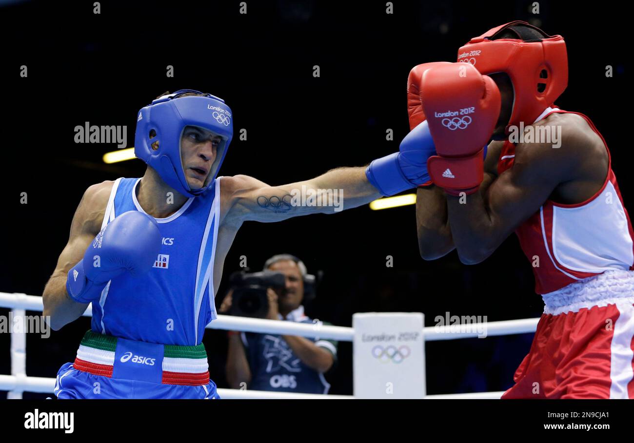 Nambia's Jonas Matheus fights Italy's Jahyn Vittorio Parrinello, left ...