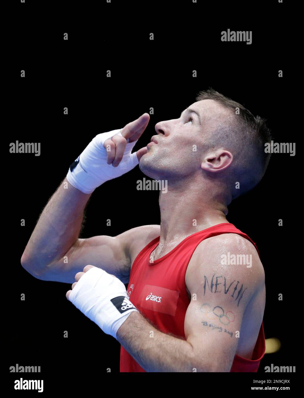 Ireland's John Joe Nevin reacts after defeating Denmark's Dennis Ceylan ...
