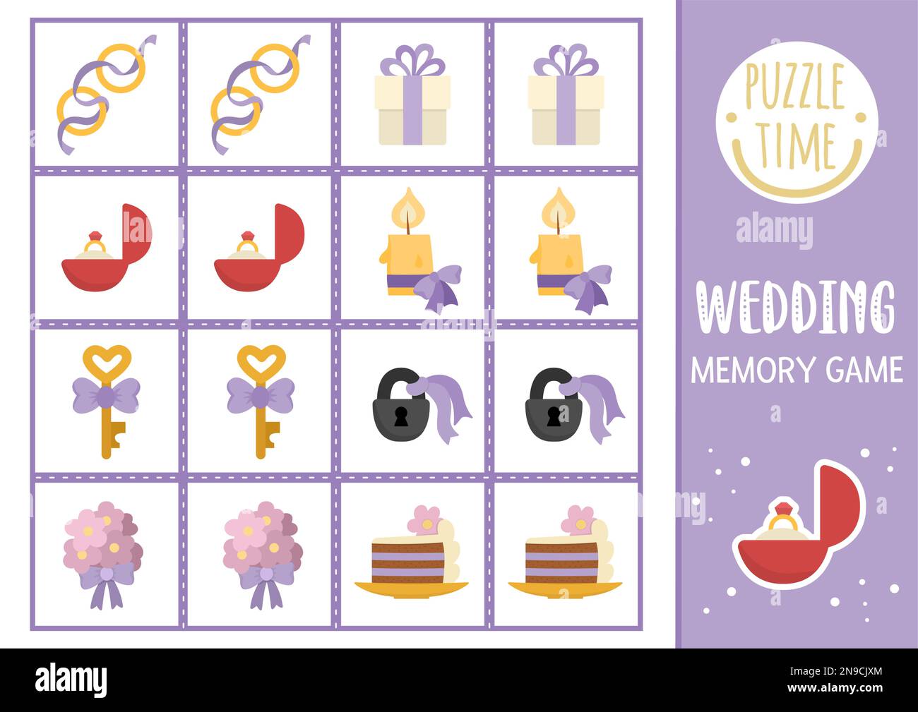Vector wedding memory game cards with cute traditional symbols ...