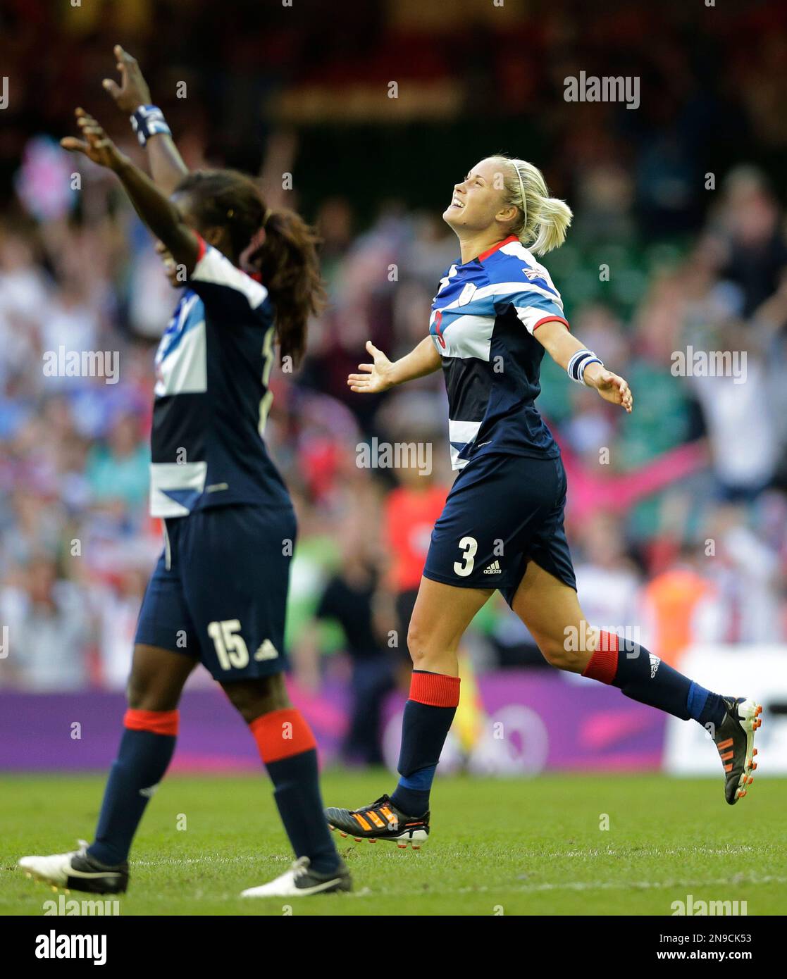 Britain's Stephanie Houghton, right, celebrates after scoring with her ...