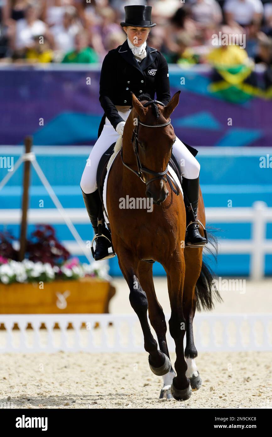 New Zealand's Jonelle Richards competes with her horse Flintstar in the ...