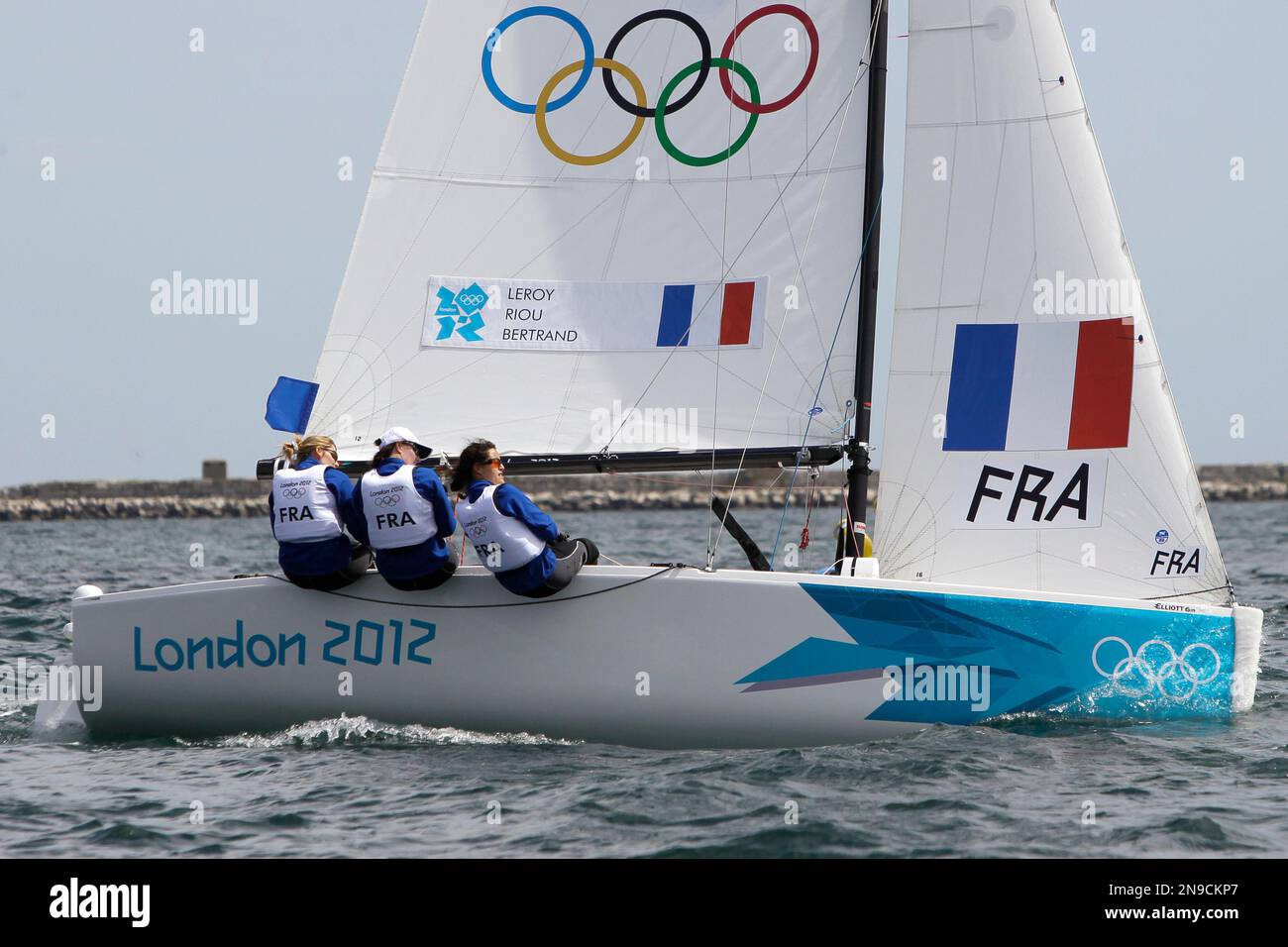 Claire Leroy, Elodie Bertrand and Marie Riou of France sail on an ...