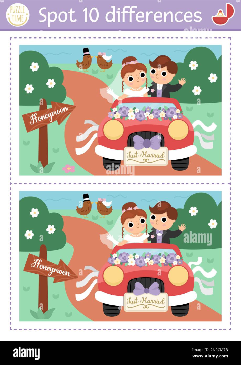 Find differences game for children. Wedding educational activity with ...