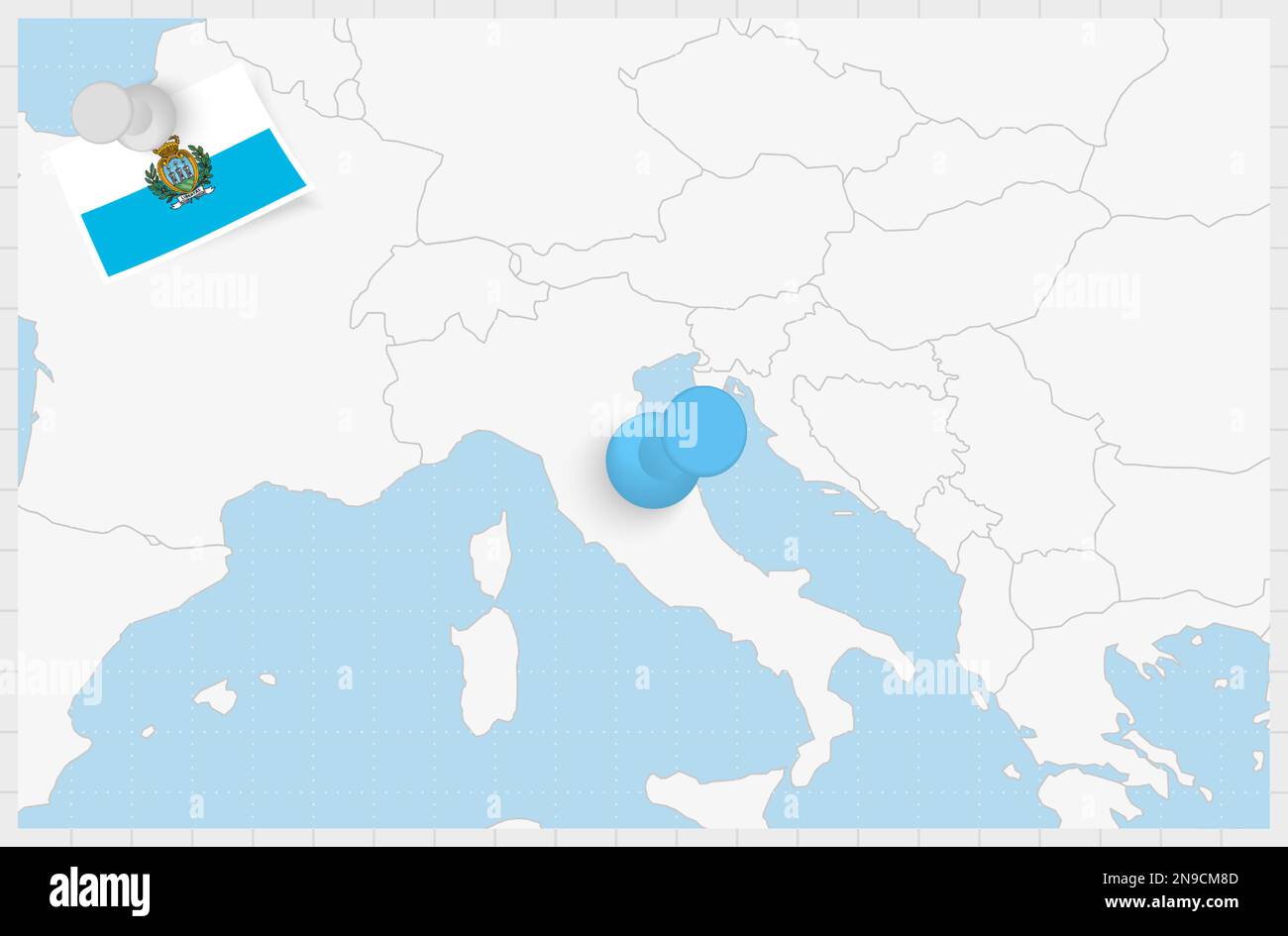 Map Of San Marino With A Pinned Blue Pin Pinned Flag Of San Marino