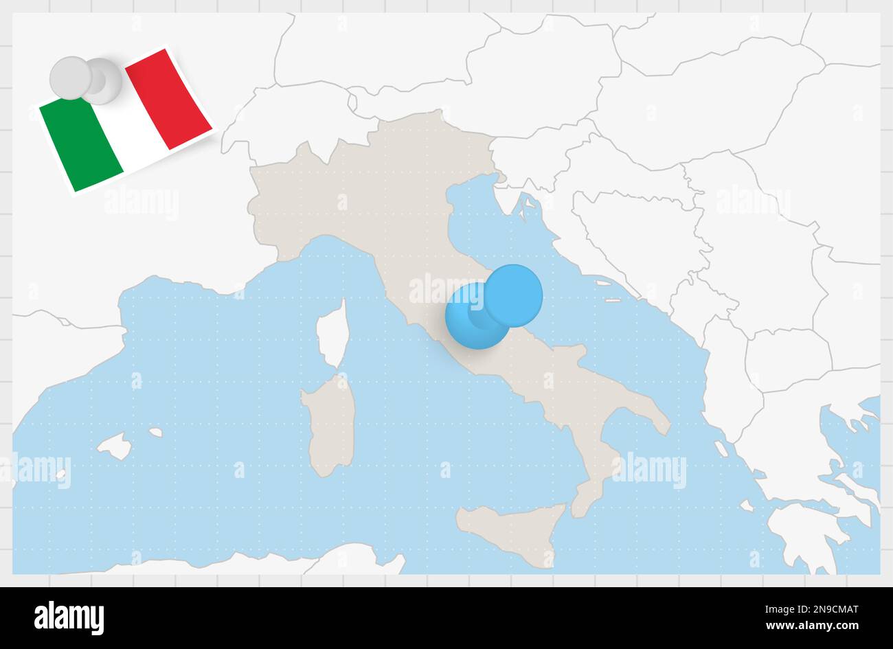Map of Italy with a pinned blue pin. Pinned flag of Italy, vector ...