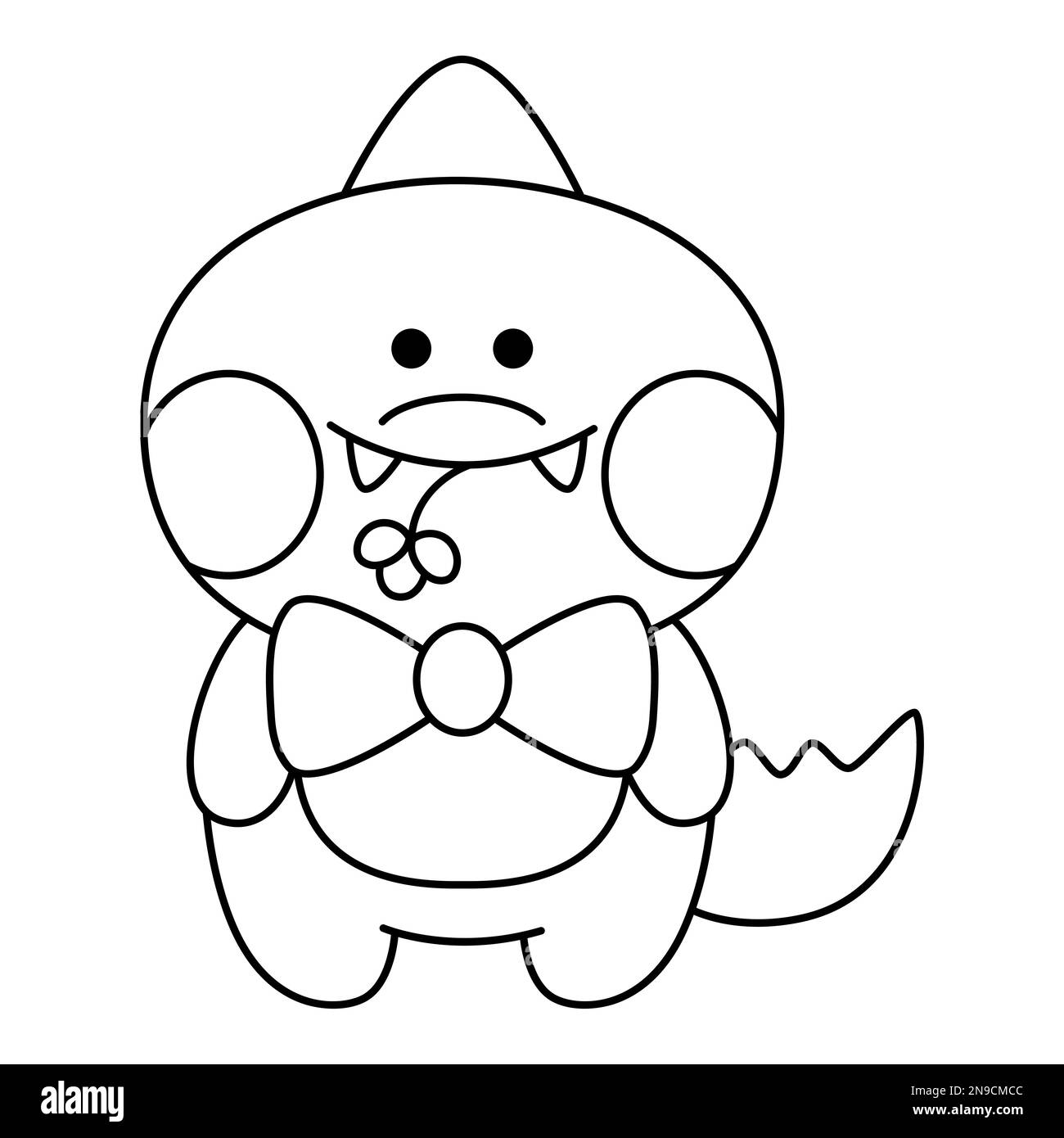 Vector black and white kawaii dragon icon for kids. Cute line animal ...