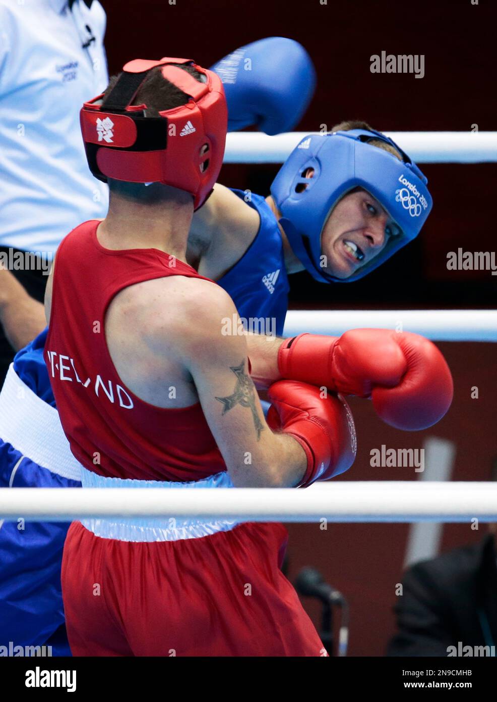 Ireland's John Joe Nevin fights Denmark's Dennis Ceylan, right, during ...