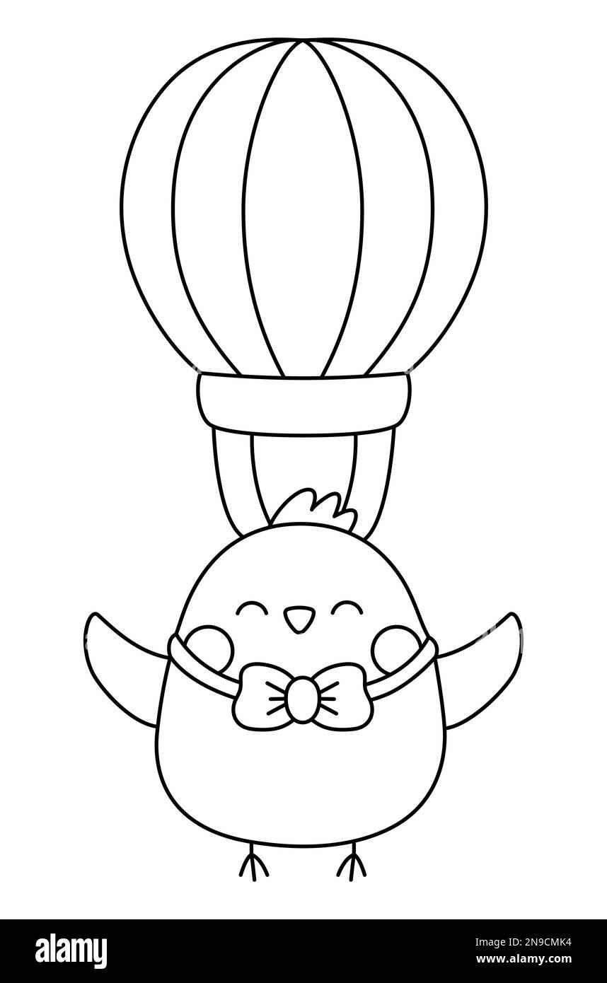 Vector black and white Easter chick icon for kids. Cute line kawaii ...