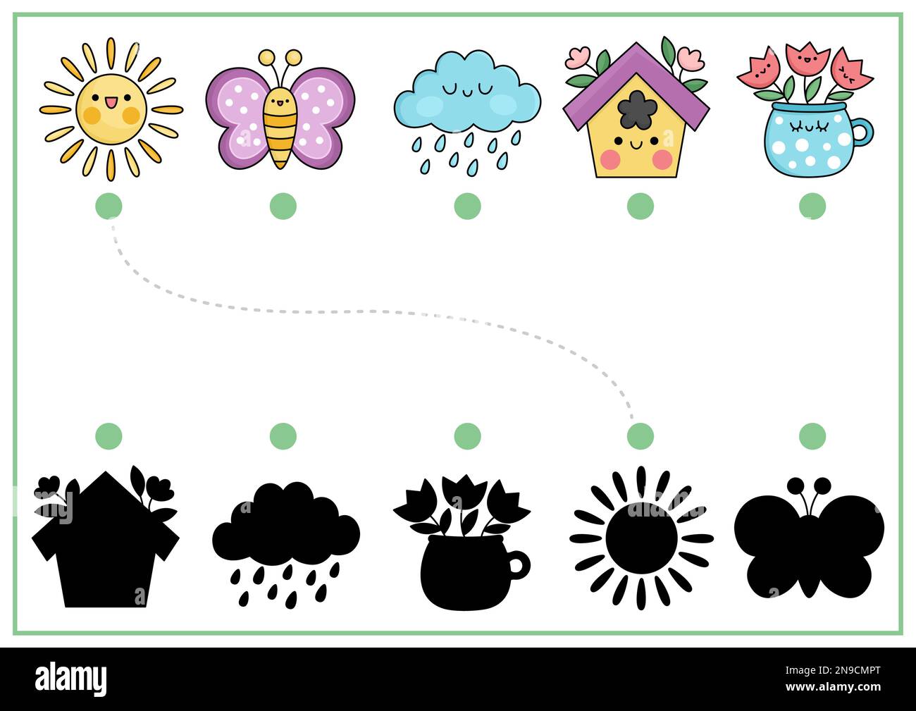 Garden shadow matching activity with traditional characters. Spring ...