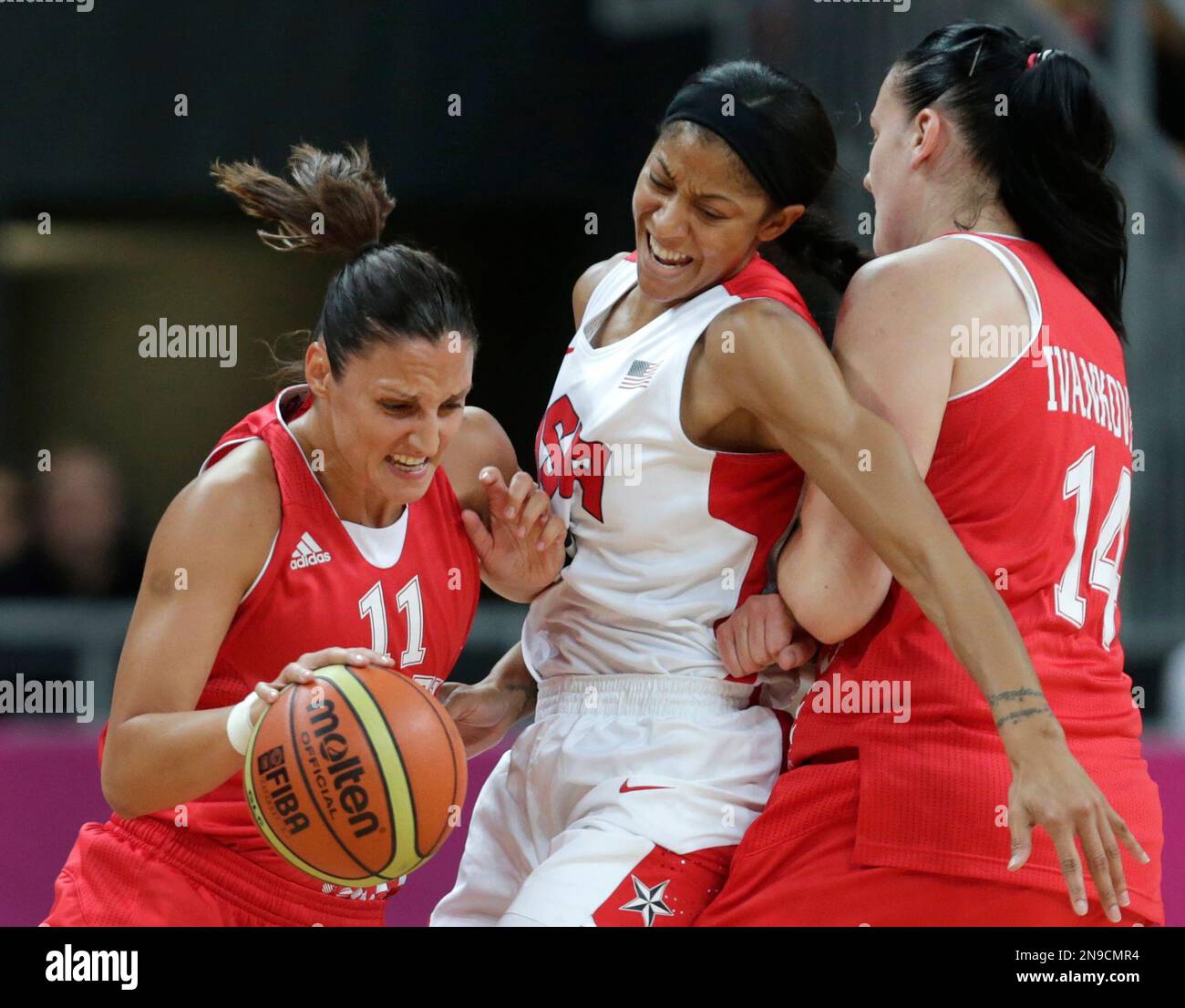 United States forward Candace Parker gets squeezed away from Croatia ...