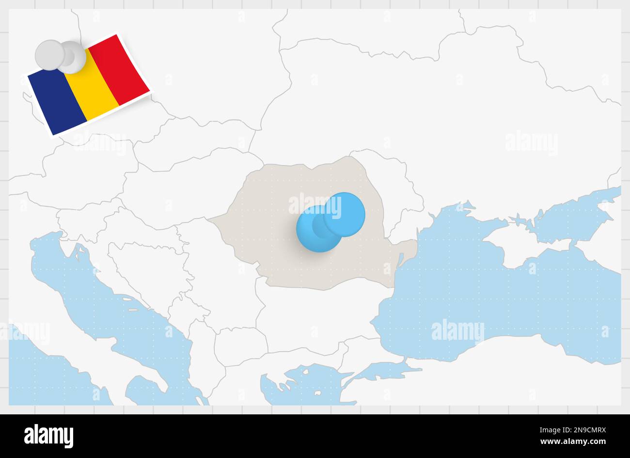 Map of Romania with a pinned blue pin. Pinned flag of Romania, vector ...