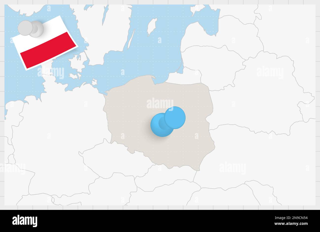Map of Poland with a pinned blue pin. Pinned flag of Poland, vector ...