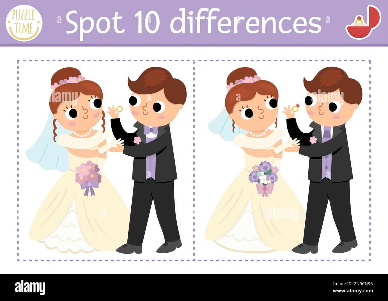 Find differences game for children. Wedding educational activity with ...