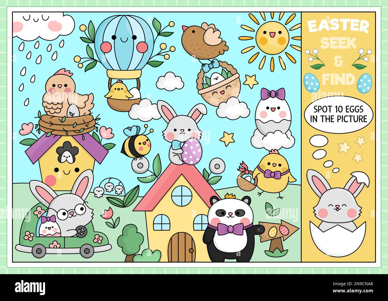 Vector Easter searching game with country house and kawaii characters ...