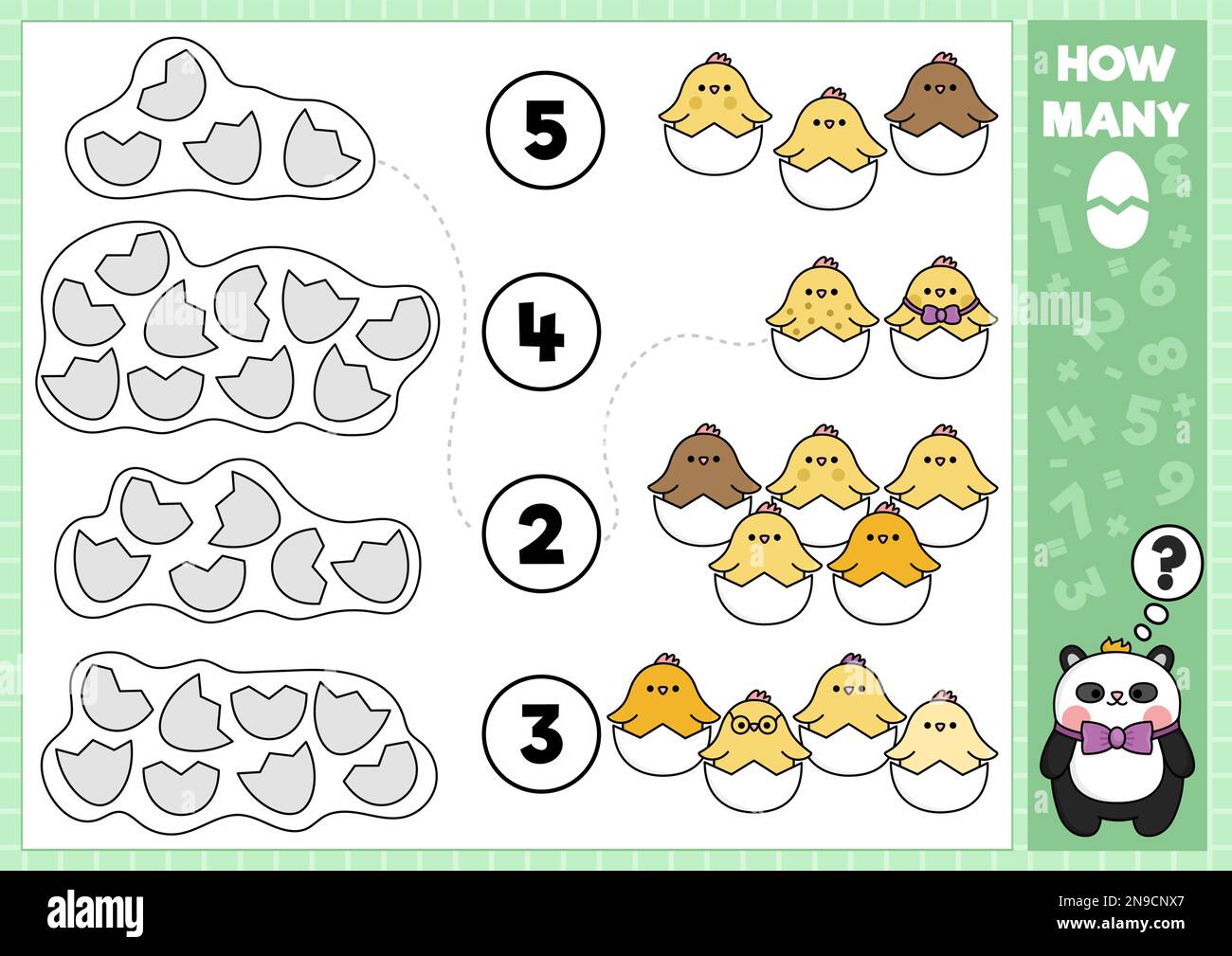 Easter matching game with cute kawaii hatching chicks and egg shells ...