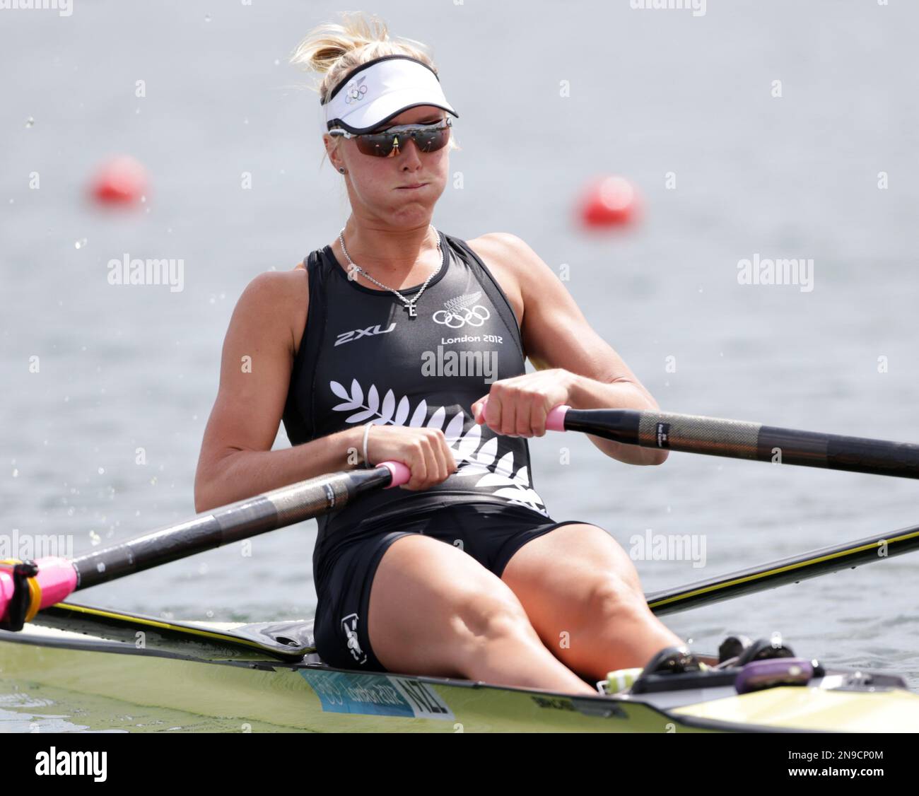 New Zealand's Emma Twigg drives during a women's rowing single sculls ...