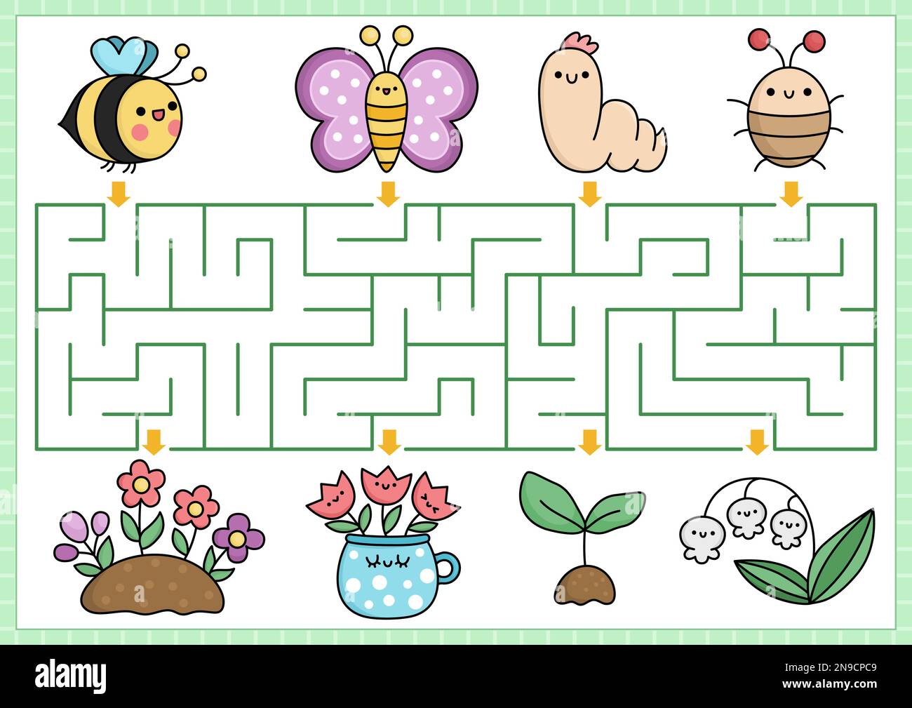Spring maze for kids. Garden geometrical preschool printable activity ...