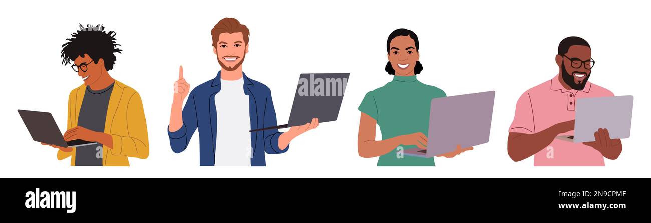 Set of Business People working at the computer. Vector illustrations ...