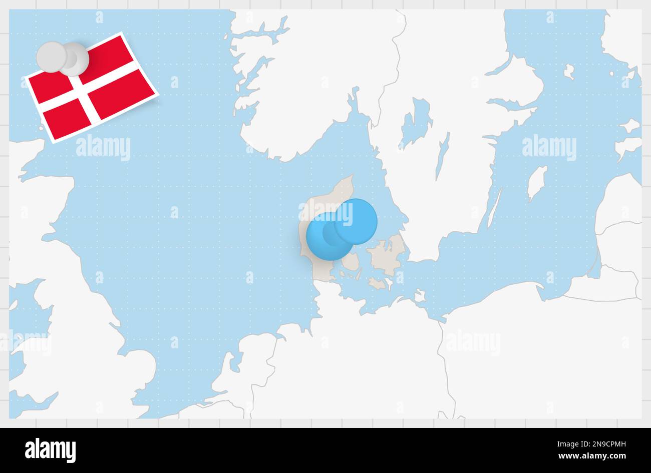 Map of Denmark with a pinned blue pin. Pinned flag of Denmark, vector illustration Stock Vector ...