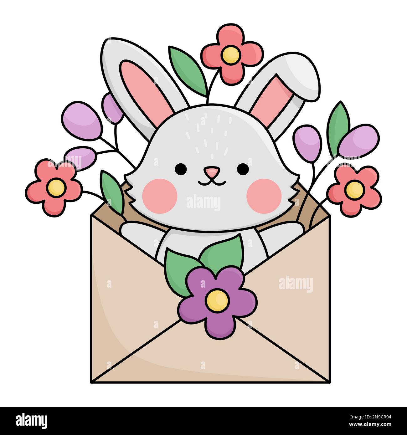 Vector Easter bunny icon for kids. Cute kawaii rabbit illustration ...