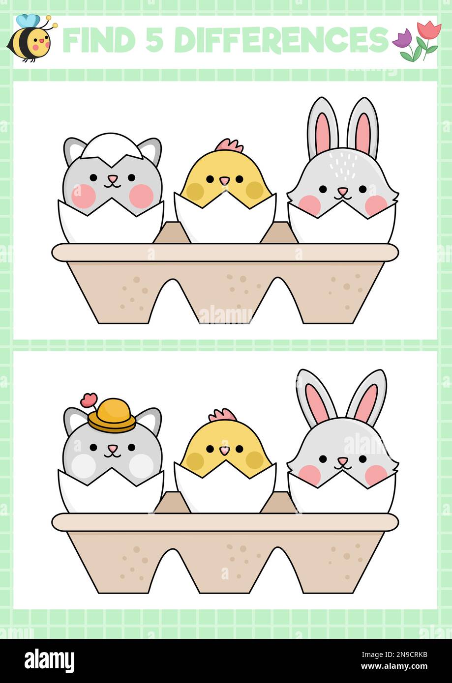 Easter kawaii find differences game for children. Attention skills ...