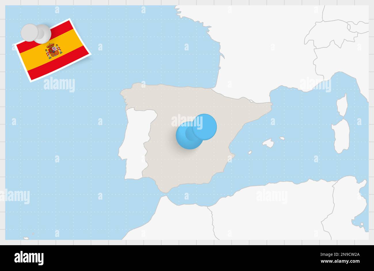 Map of Spain with a pinned blue pin. Pinned flag of Spain, vector ...