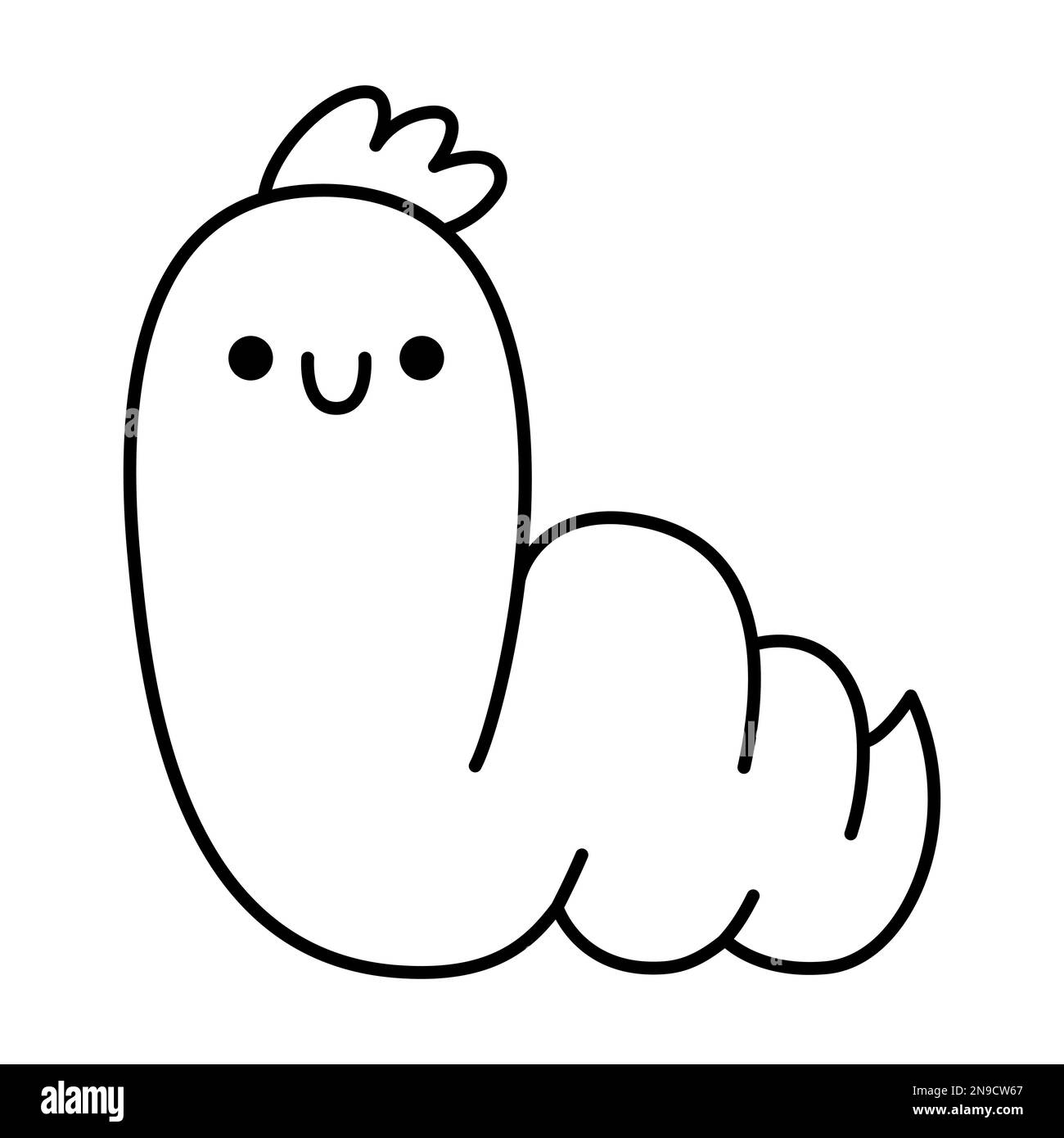 Vector black and white kawaii brown worm icon for kids. Cute line ...