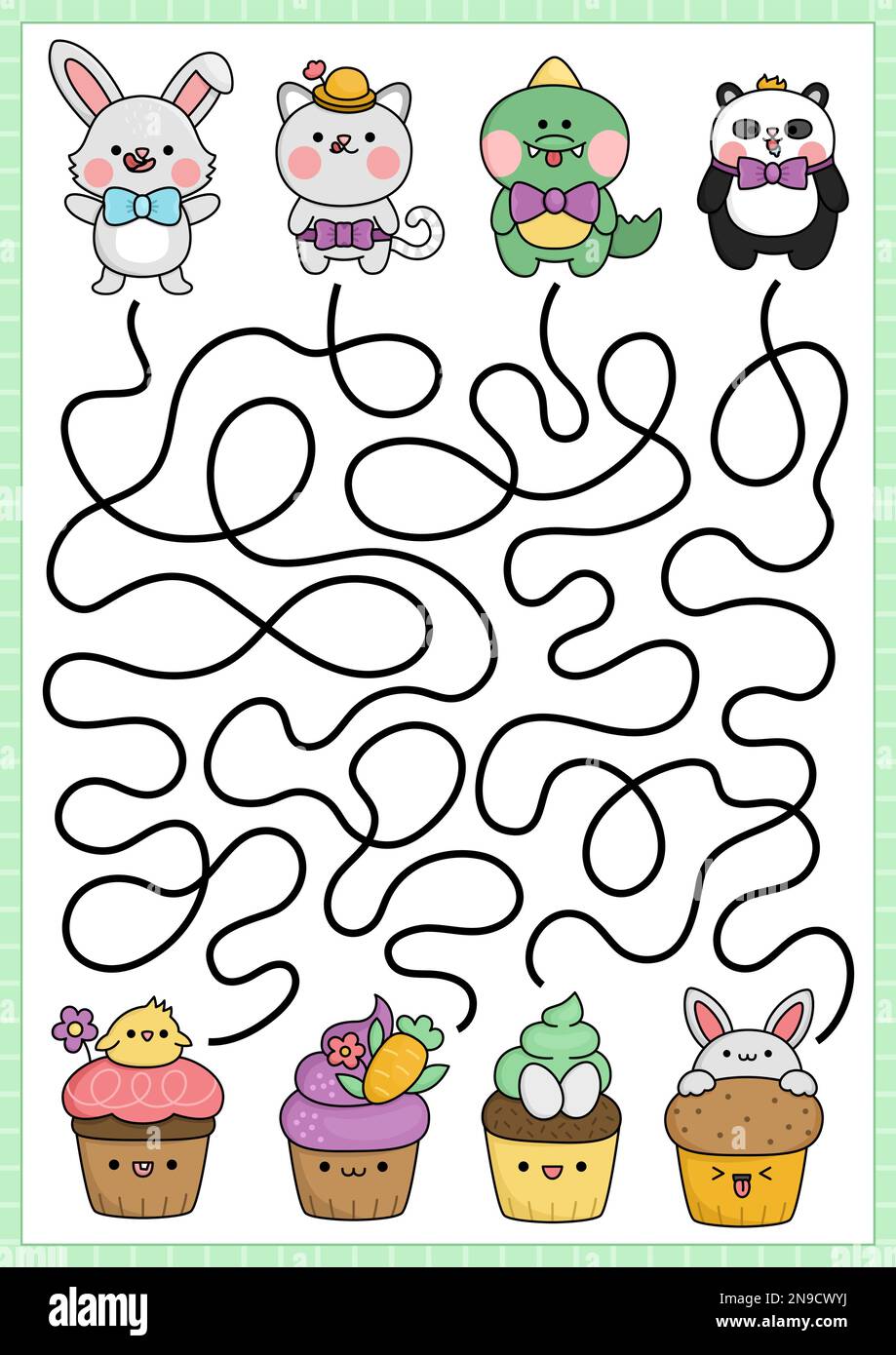 Easter maze for kids. Spring holiday preschool printable activity with ...