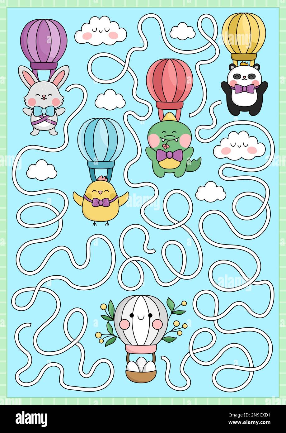 Easter maze for kids. Spring holiday preschool printable activity with ...