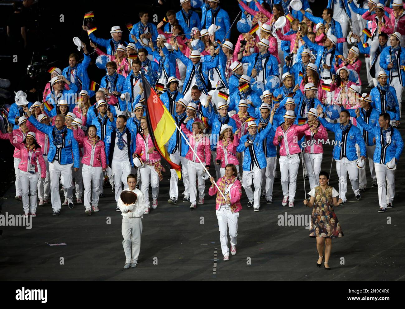 Germany's Natascha Keller carries the flag during the Opening Ceremony ...