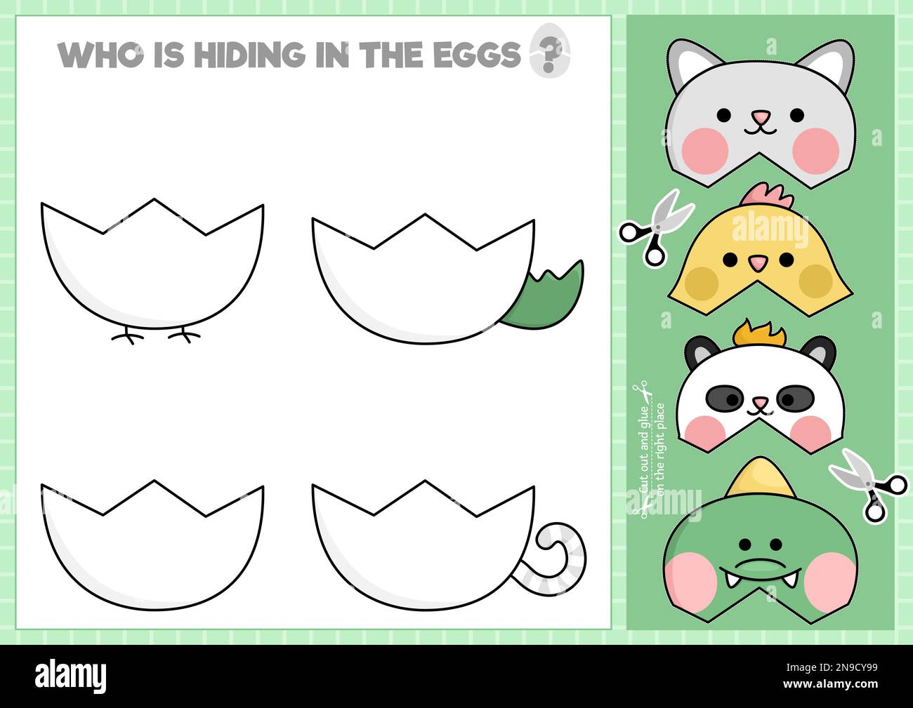 Vector Easter cut and glue activity. Crafting game with cute kawaii egg ...