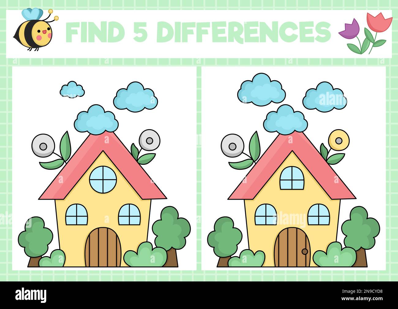 Garden kawaii find differences game for children. Attention skills ...