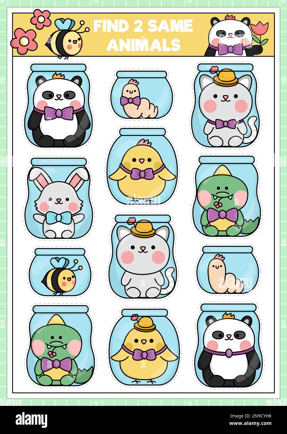 Find two same kawaii animals in jars. Easter matching activity for ...