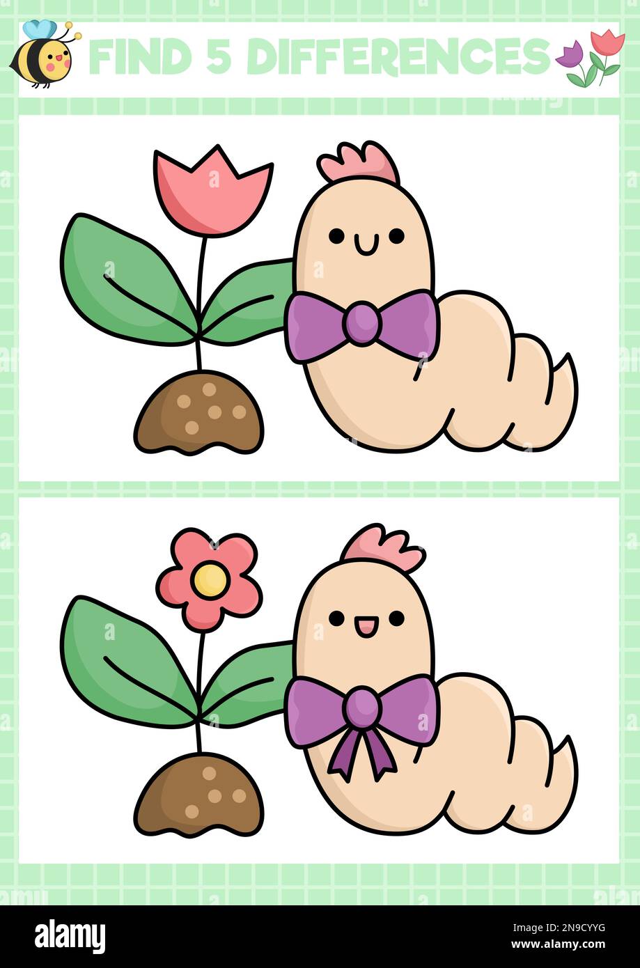 Garden kawaii find differences game for children. Attention skills ...