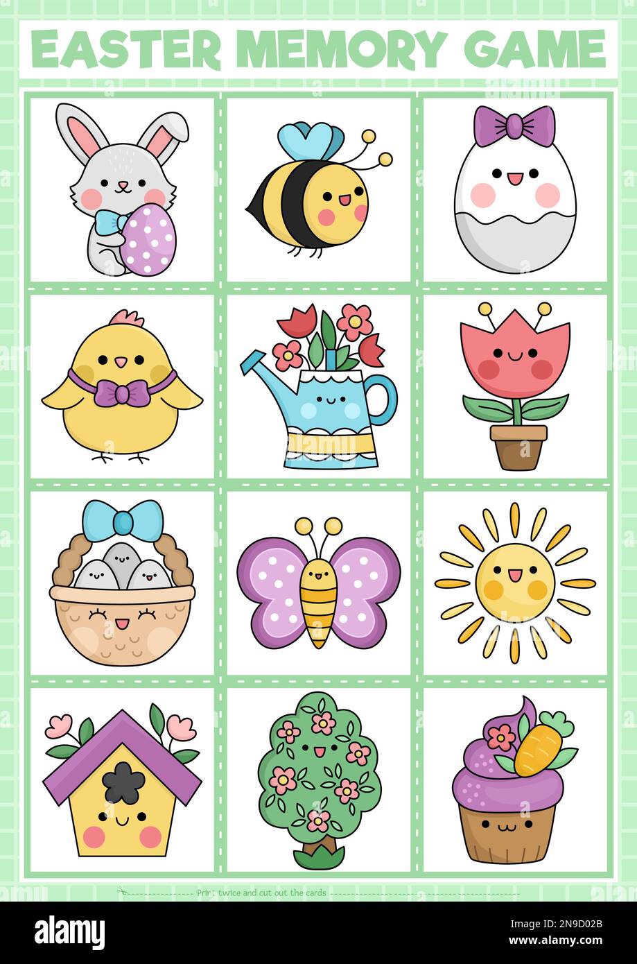 Vector Easter kawaii memory game cards with cute traditional holiday ...