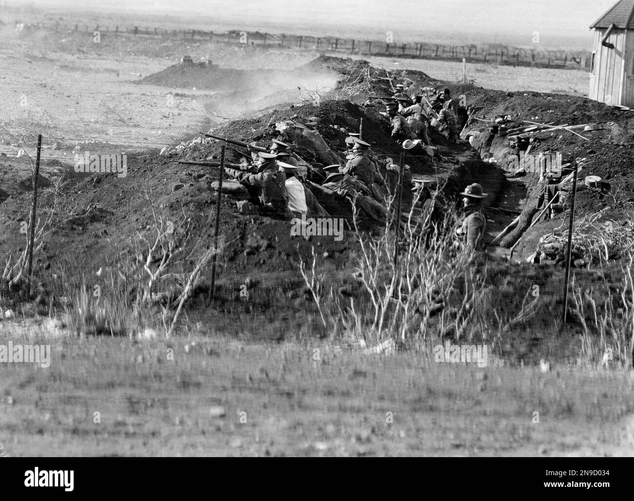 Federal soldiers behind the embankments of their trenches at Naco ...