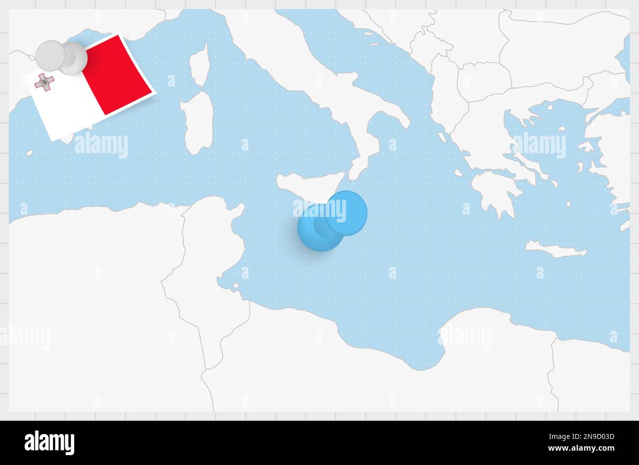 Map of Malta with a pinned blue pin. Pinned flag of Malta, vector ...