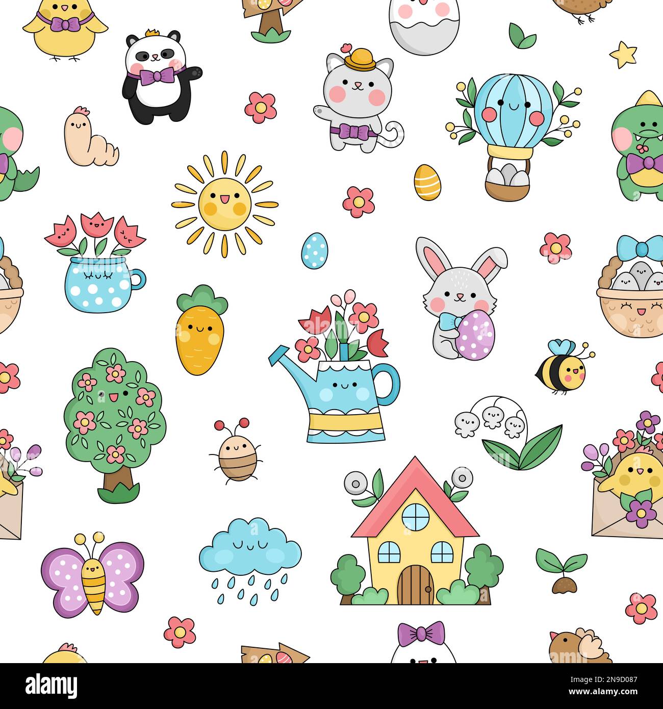 Vector kawaii Easter seamless pattern for kids. Cute cartoon repeat ...