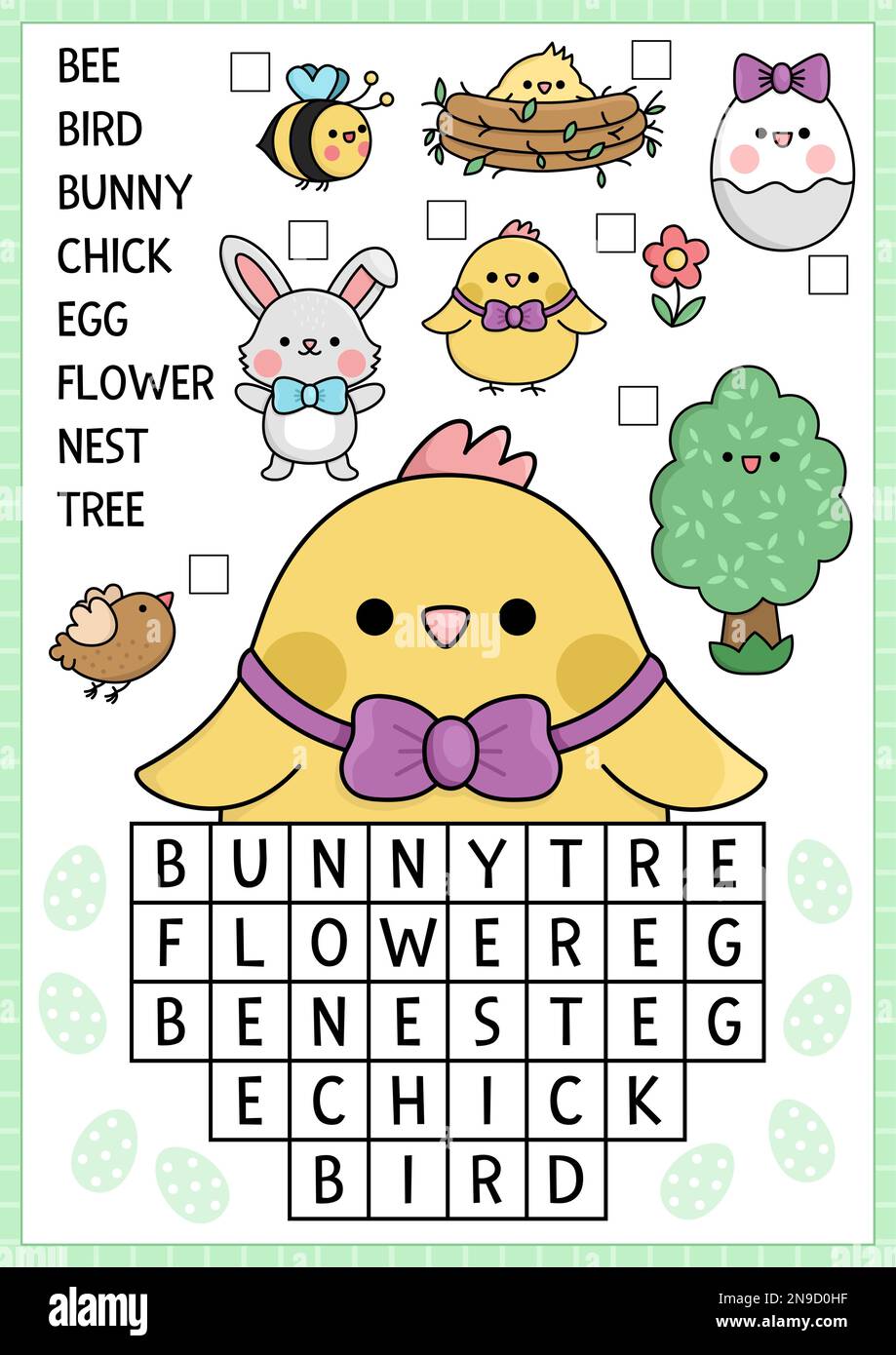 Vector Easter egg shaped word search puzzle for kids. Spring holiday ...