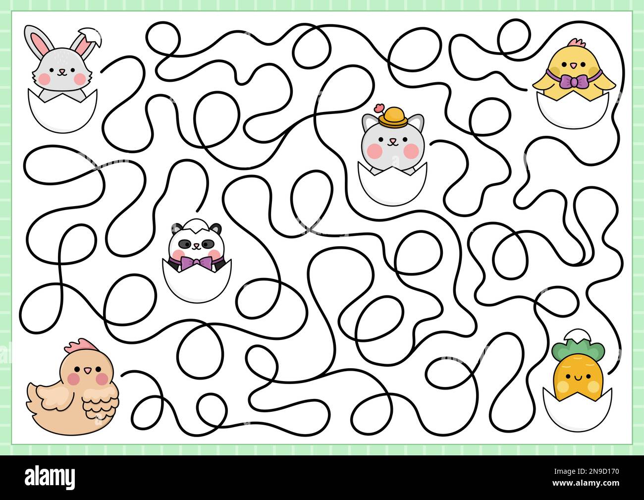 Easter maze for kids. Spring holiday preschool printable activity with ...