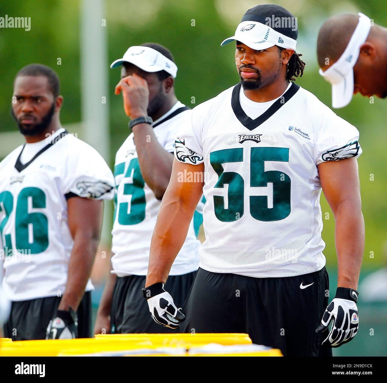 Philadelphia Eagles defensive end Darryl Tapp (55) watches a coaches ...