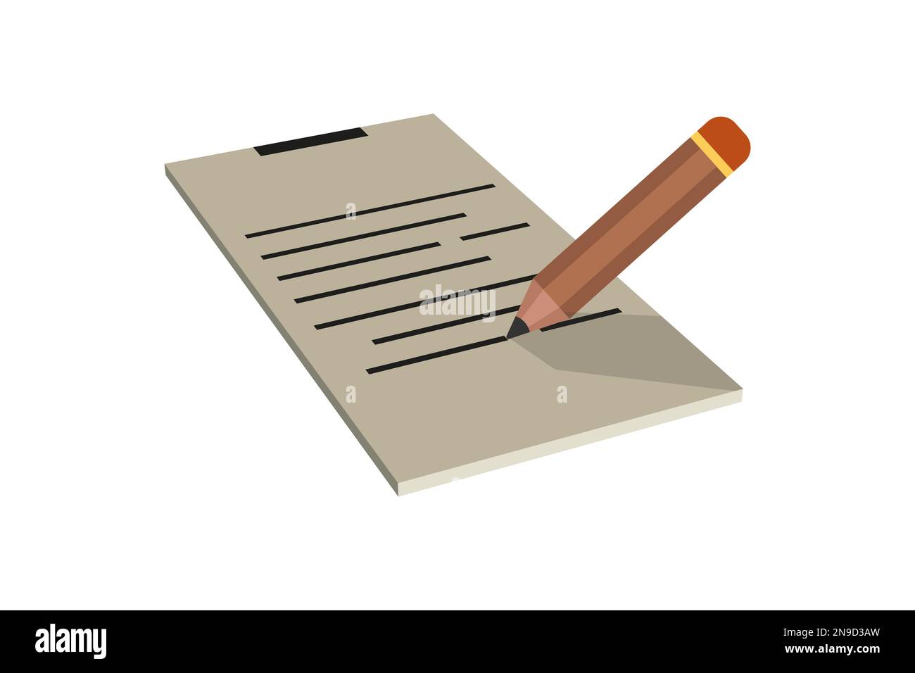 Document with text. A piece of paper with a pencil. Isolated object on ...
