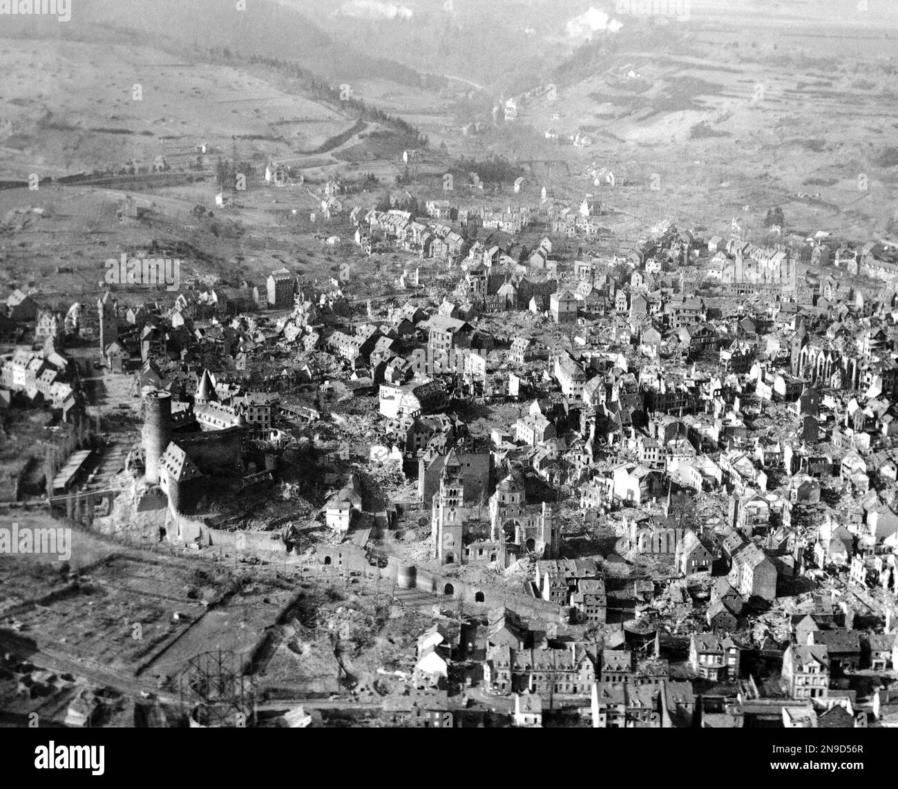 Aerial view of the German town of Mayen on March 20, 1945. The town lay ...