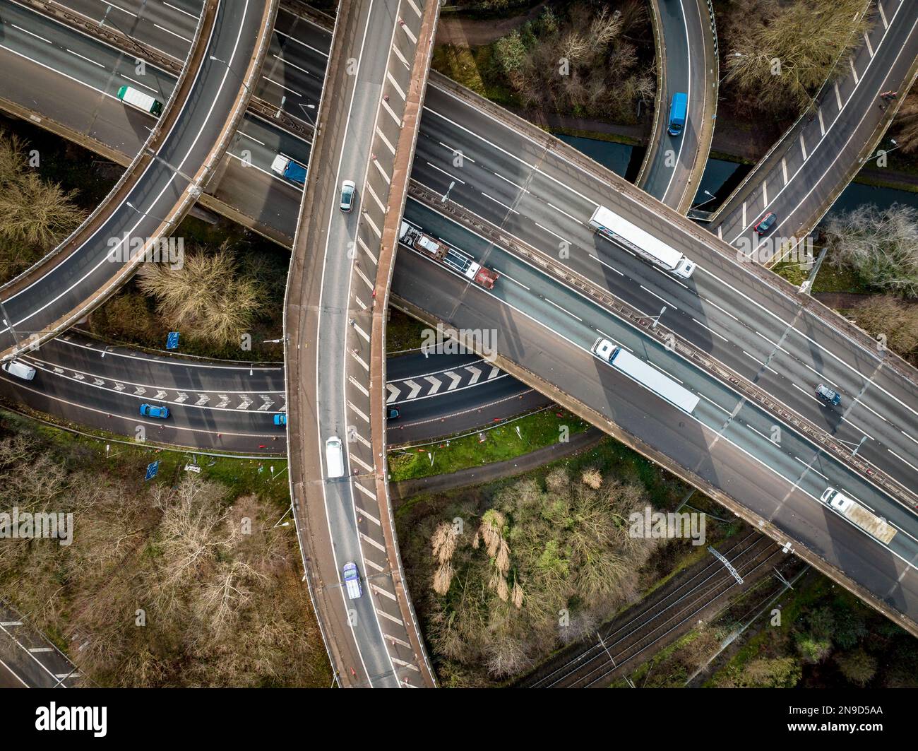 Aerial View of Vehicles Driving on the Spaghetti Junction in Birmingham ...