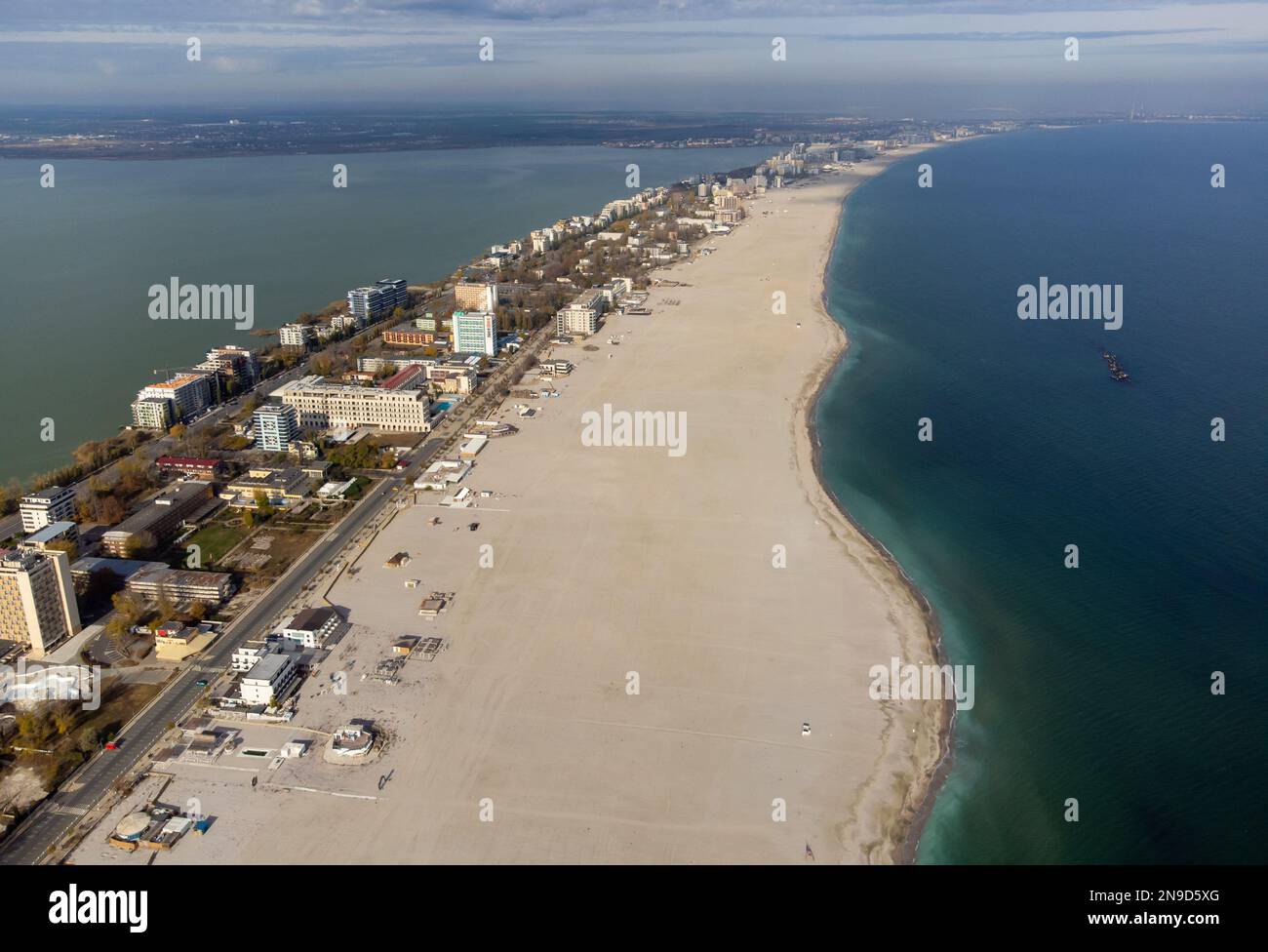 Aerial view of the Mamaia resort in Romania with hotels on the coast ...