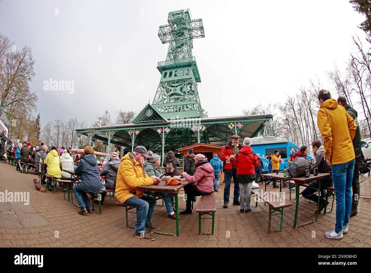 Stolberg, Germany. 12th Feb, 2023. Visitors of the Winterfest celebrate ...