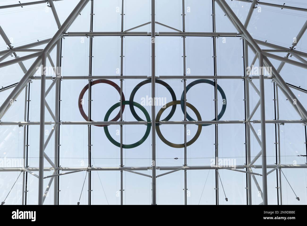 The Olympic Rings are shown at the Excel London building at the 2012 ...